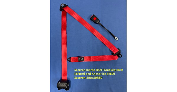 Securon Inertia Reel Front Seat Belt (314cm) and Anchor kit (RED ...