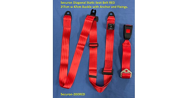 Securon Diagonal Static Seat Belt RED 217cm w 47cm Buckle with Anchor ...